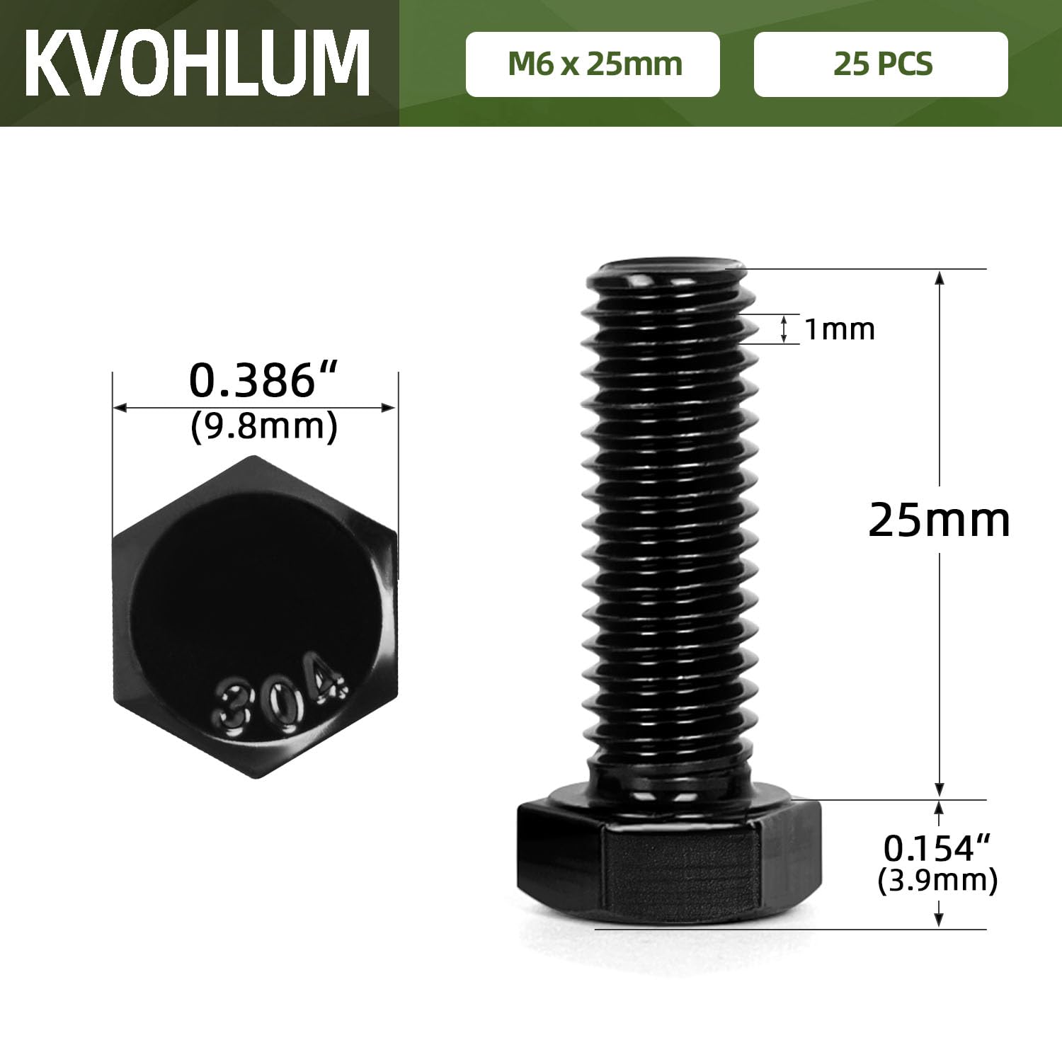 Snapklik.com : 25 PCS M6 X 25mm Hex Head Screw Bolt, Stainless Hex ...