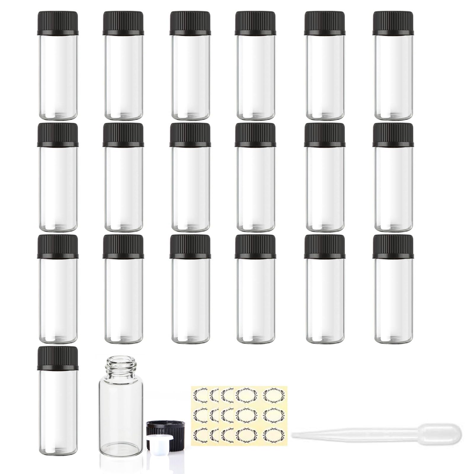 Alledomain 20PCS, 5ML Essential Oil Sample Bottles - Refillable Empty ...
