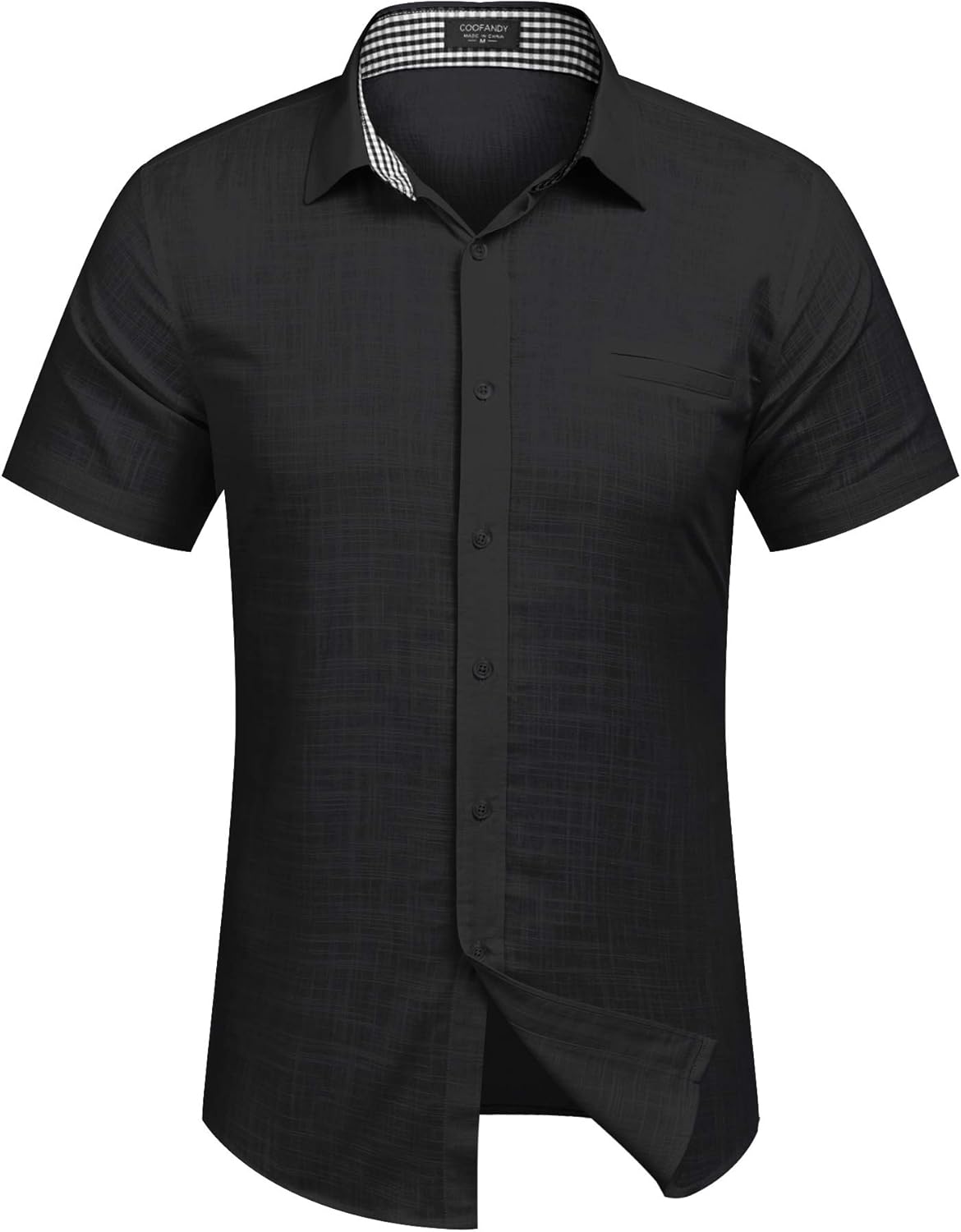 COOFANDY Men's Regular-Fit Short-Sleeve Solid Linen Cotton Shirt Casual Button Down Beach Shirt ...