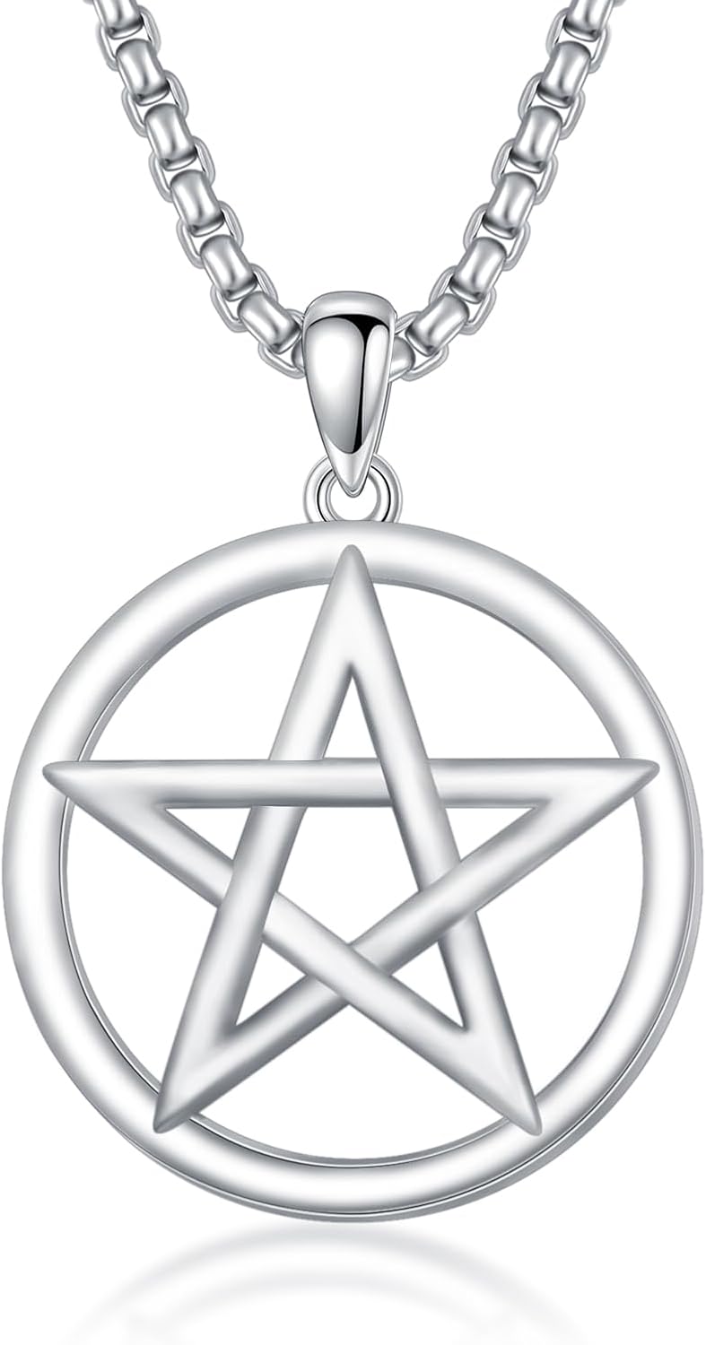 PDTJMTG Pentagram Necklace Sterling Silver Pentacle Pendant with 22”+2 ...