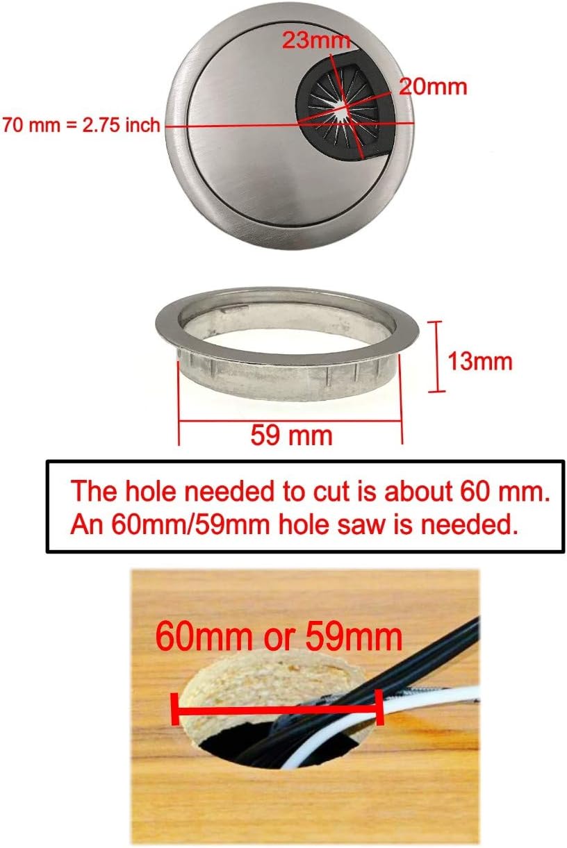 JZK 4 PCS Zinc Alloy Metal 60mm Desk Table Cable Grommet, Computer Desk ...