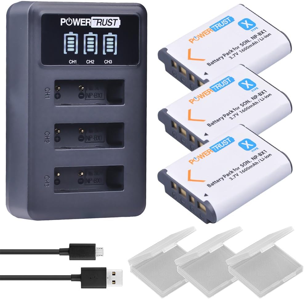 Amazon.com : PowerTrust NP-BX1 3 Pack Battery and LED 3 Port USB ...