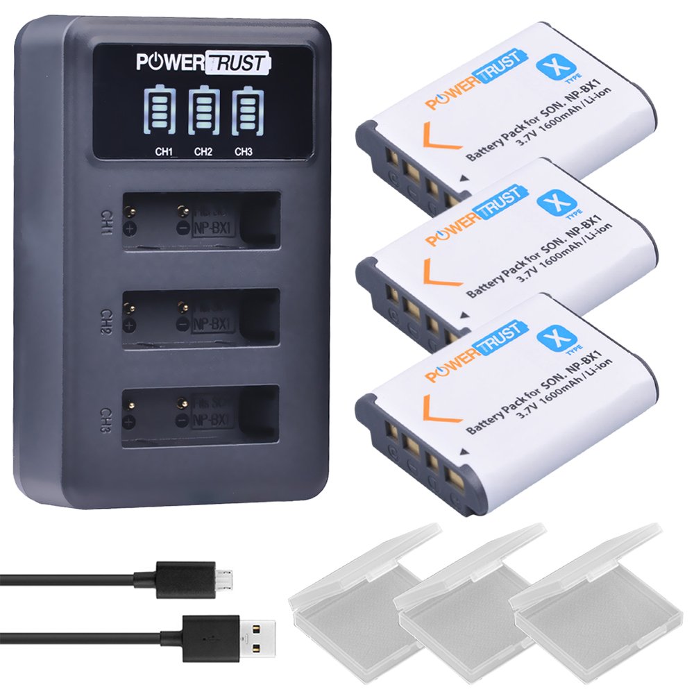 Amazon.com: PowerTrust NP-BX1 3 Pack Battery and LED 3 Port USB Charger ...