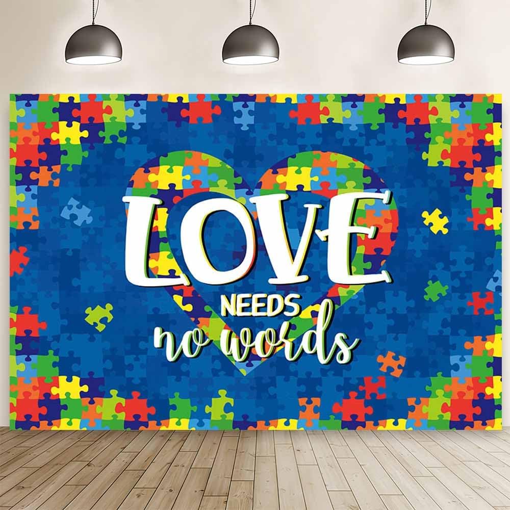 Amazon.com : MEHOFOND 8x6ft Autism Awareness Backdrop Love Needs No ...