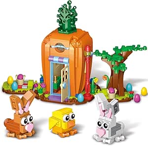 Amazon.com: Jarsant Easter Bunny Carrot House Building Set, 2 Rabbits ...