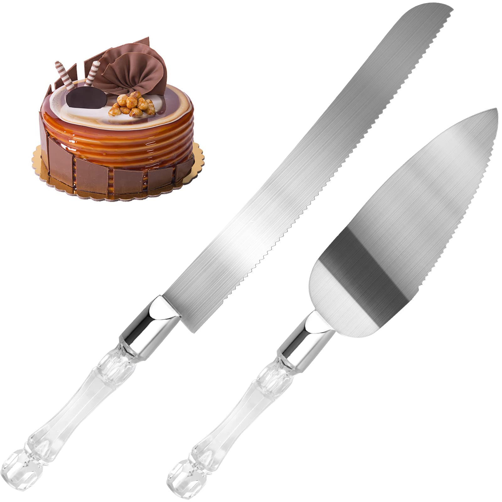 Buy BOFUS Stainless Steel Wedding Cake and Server Set Crystal Handle ...