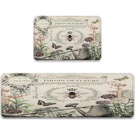 Amazon.com: Vintage French Bee Garden Kitchen Rugs Cushioned Anti ...