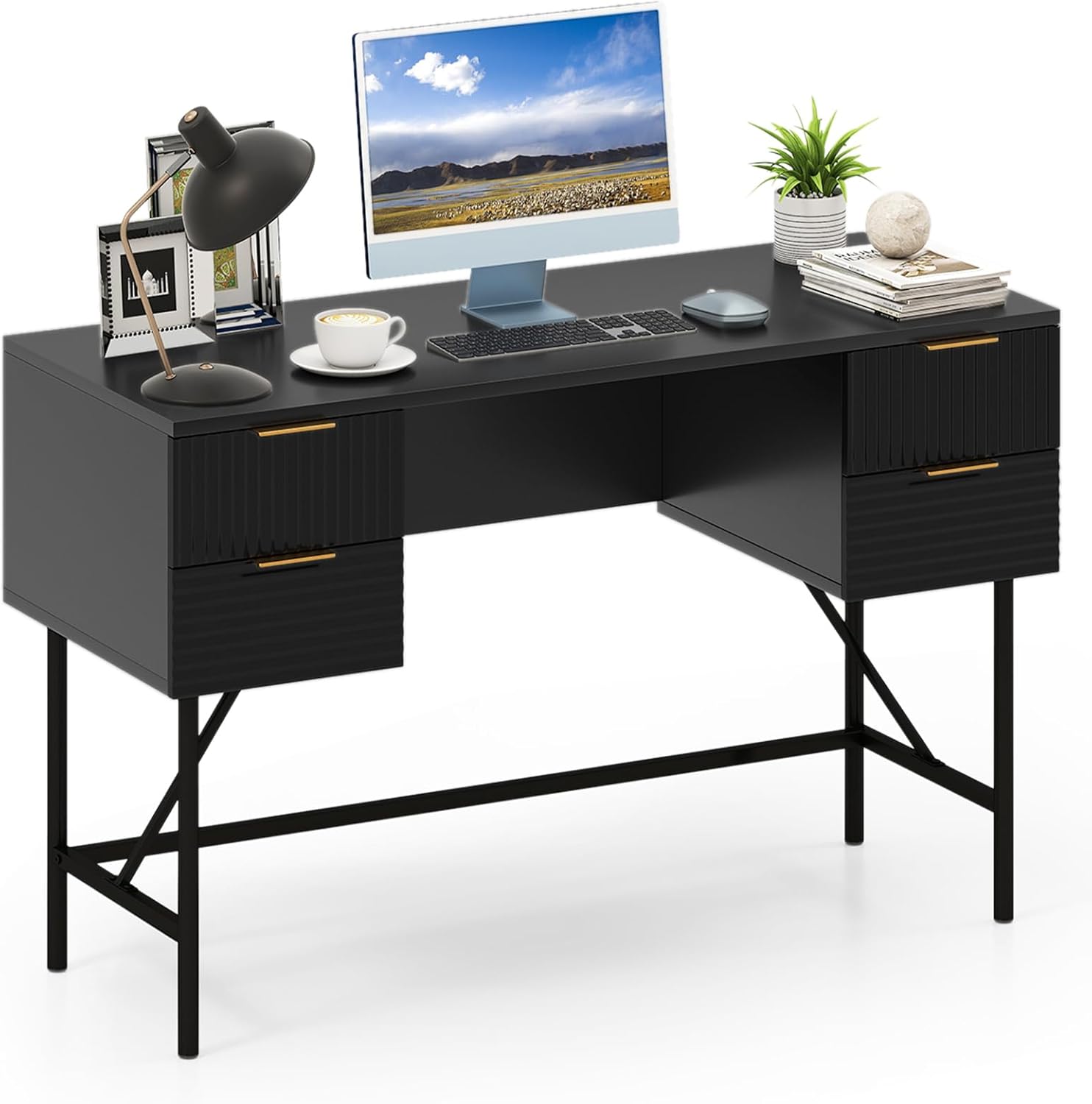 COSTWAY Computer Desk with 4 Drawers, 120cm Home Office Study Table ...