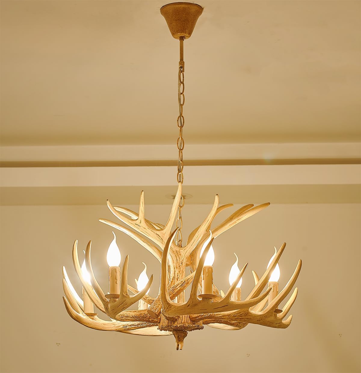 HUITICO Rustic Antler Chandelier Lighting, 6 Light Resin Deer Antler ...