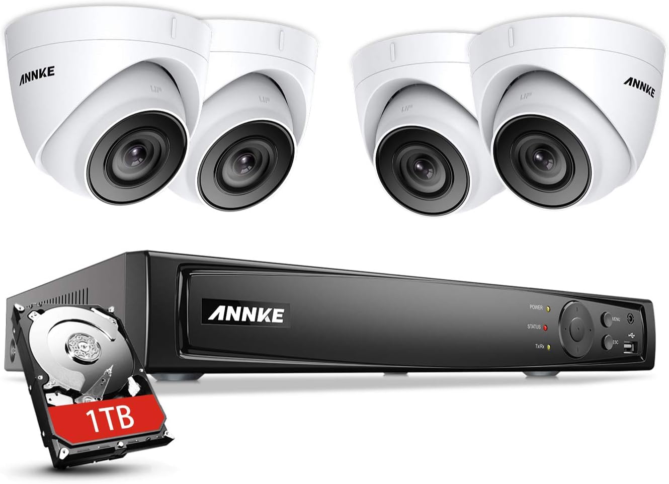 ANNKE H500 8CH Turret PoE Home Security Camera System w/ 6MP H.265+ NVR, 4X 5MP Outdoor IP ...