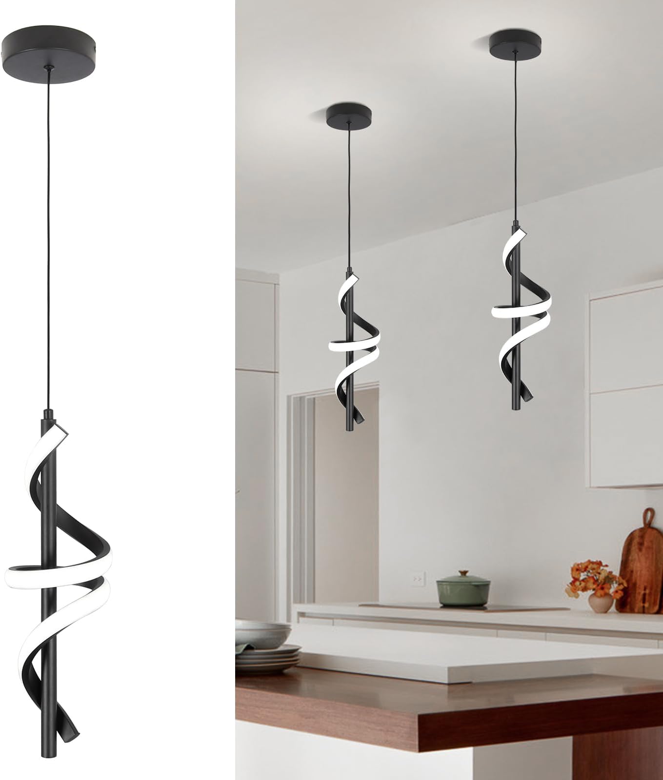 Vloitgol Spiral Led Pendant Light Fixtures, 5500K Cold White Modern Led ...