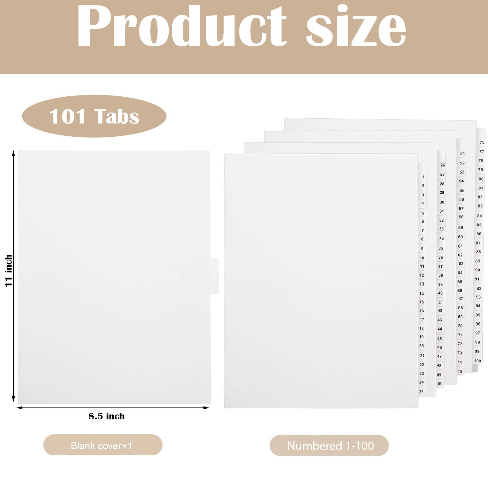 Snapklik.com : 1 Set 1-100 Numbered Tab Dividers Un-Punched Letter Size ...