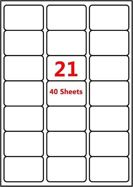 PACK4YA 21 Labels per A4 Sheet, 63.5 x 38.1 mm White Self Adhesive ...