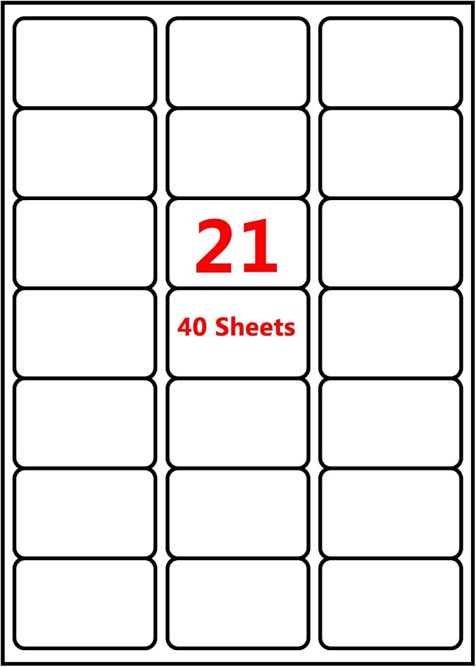 PACK4YA 21 Labels per A4 Sheet, 63.5 x 38.1 mm White Self Adhesive ...
