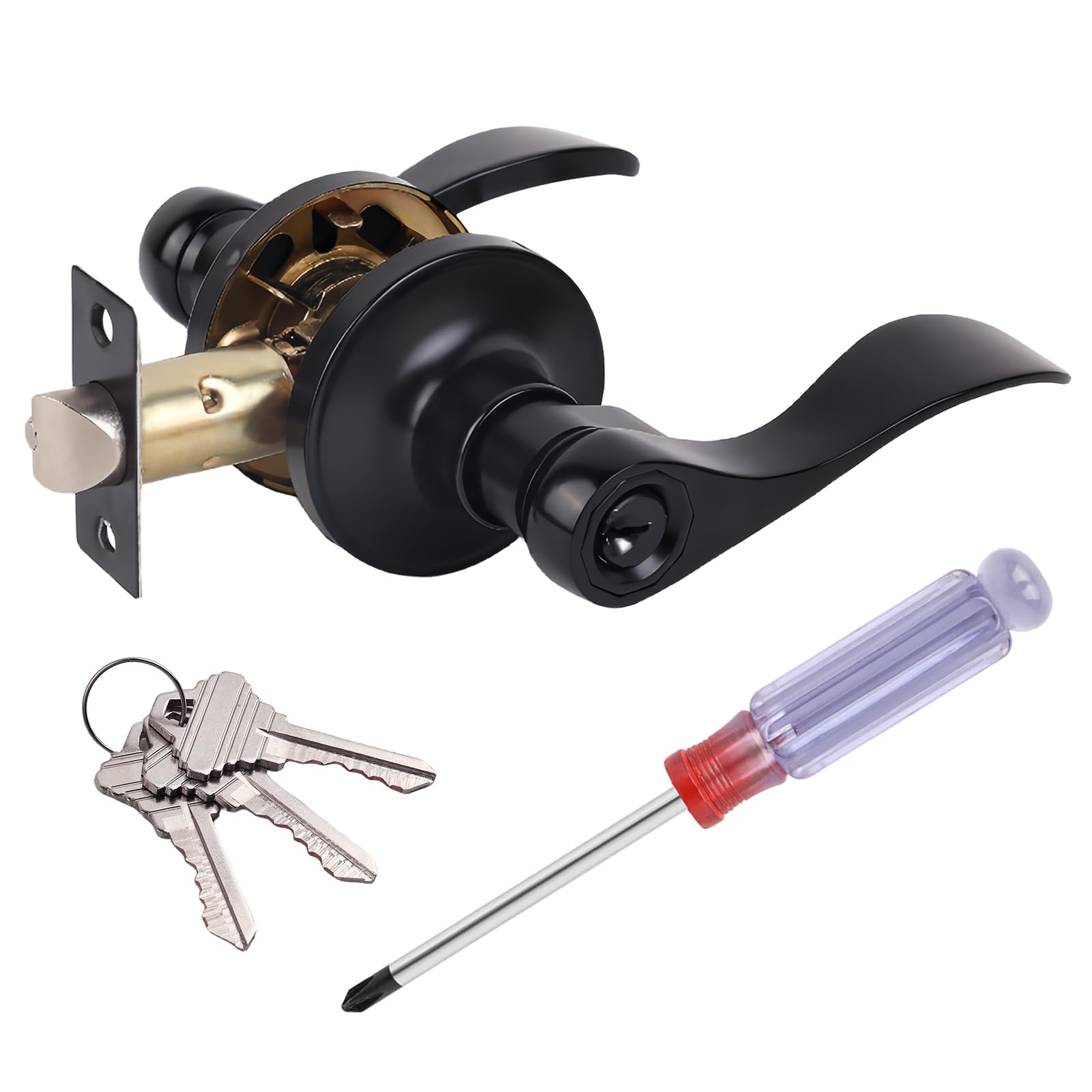 ANSIONLOK Matte Black Keyed Entry Door Handle, Wave Style Door Lever ...