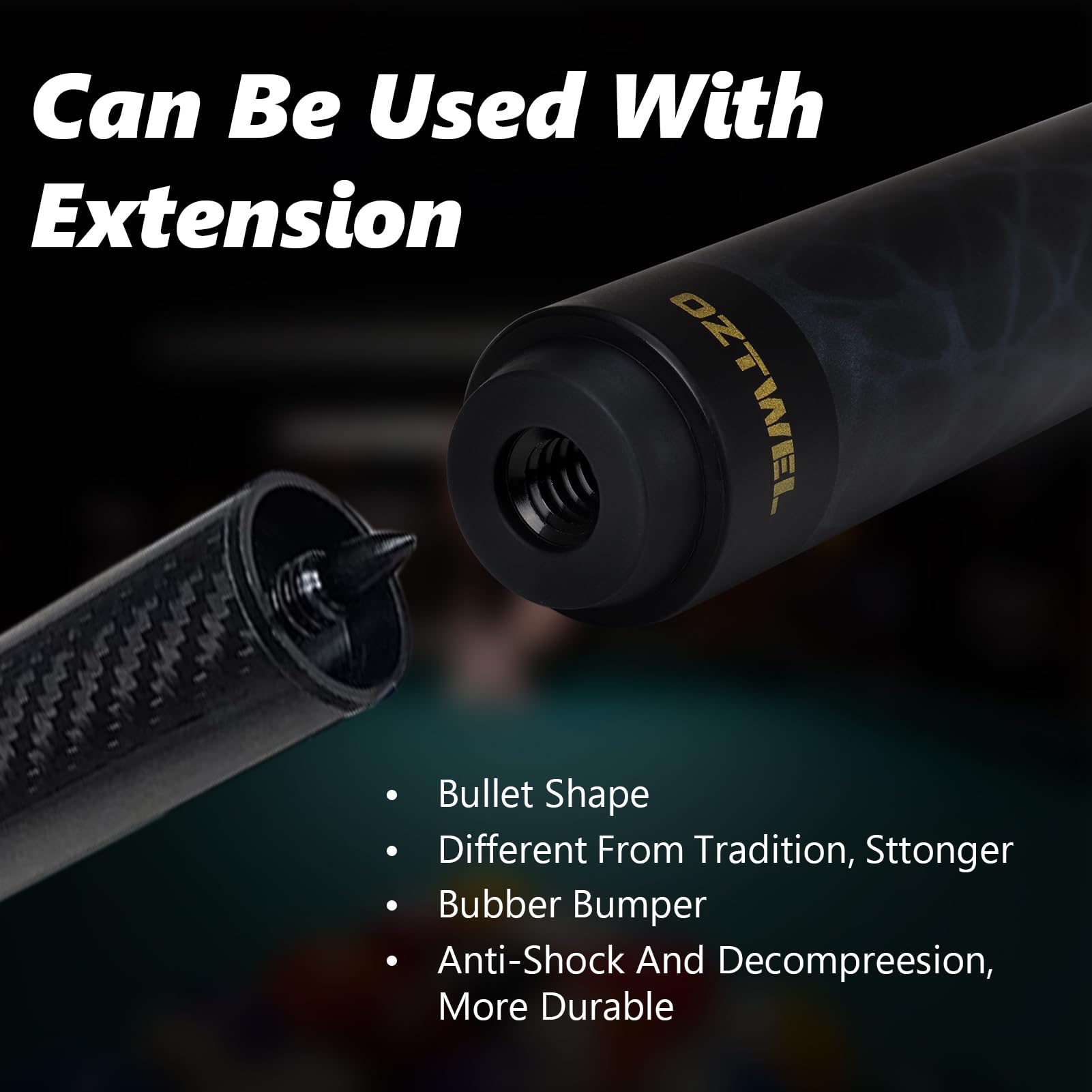Snapklik.com : Oztwel Carbon Fiber Pool Cue, 12.4mm 8-Layer Tip Low ...