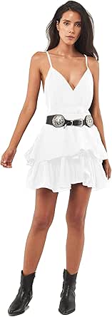 Seta Apparel Women's V-Neck Tiered Check Mini Dress at Amazon Women’s ...