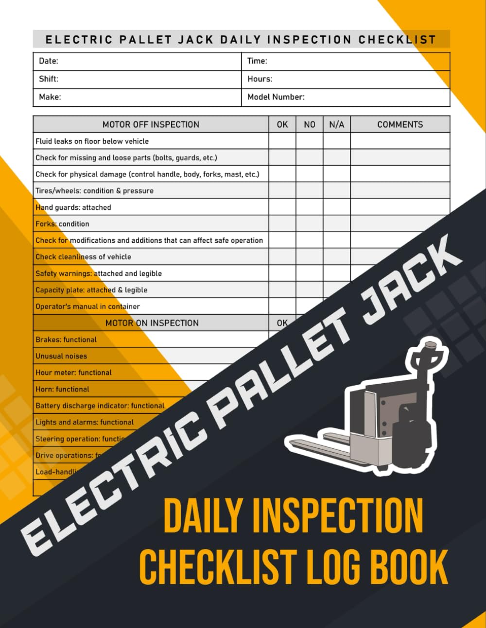 Amazon.co.jp: Electric Pallet Jack Daily Inspection Checklist Log Book ...