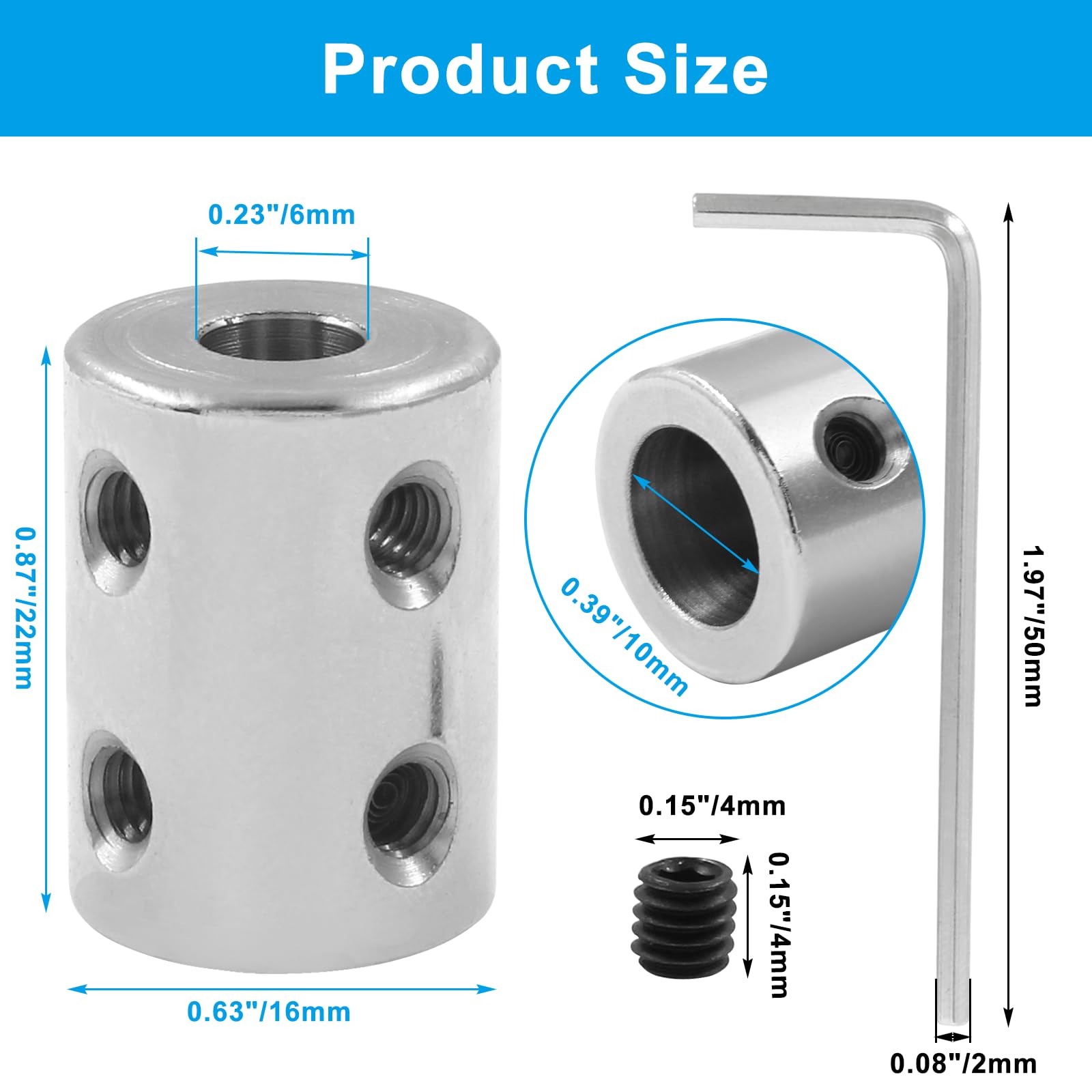 Snapklik.com : 2 Pcs Bore Rigid Coupling Set 6mm To 10mm Shaft Coupler ...