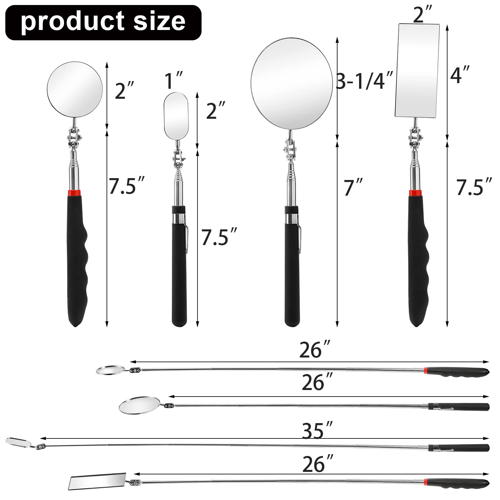 Snapklik.com : 4 Pack Telescoping Inspection Mirror, Flexible ...