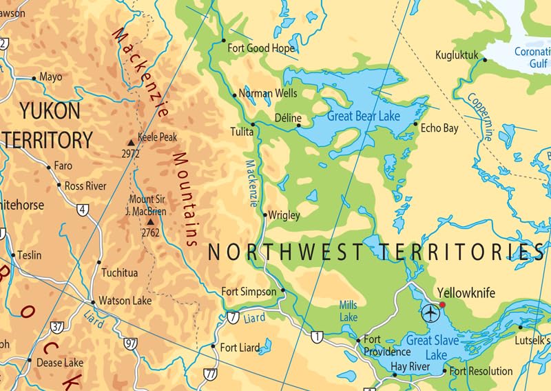Physical Map Of Canada Highly Detailed Physical Map Of North