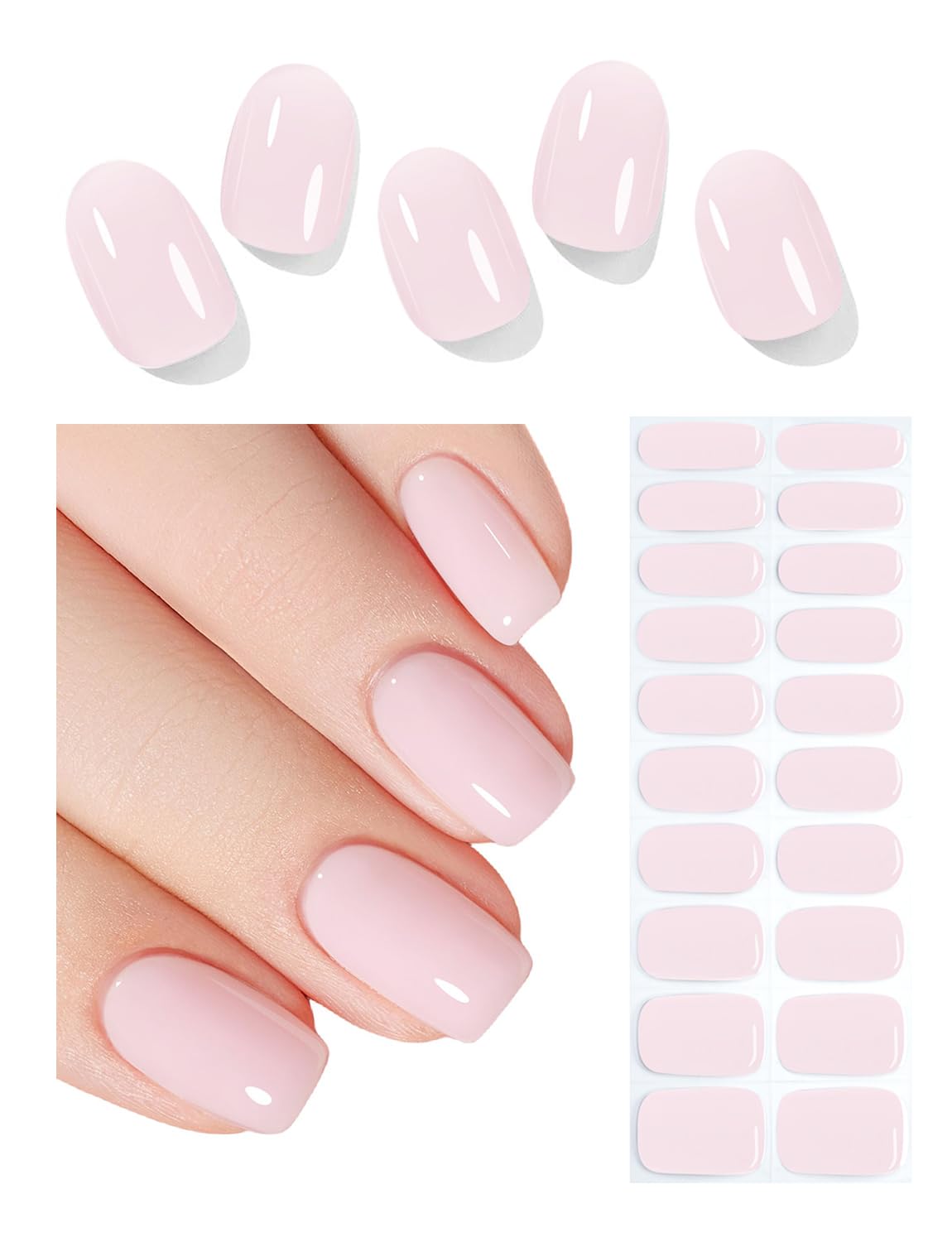 Amazon.com: Semi Cured Gel Nail Strips | 20pcs Transparent Milky Pink Gel Nail Stickers UV ...