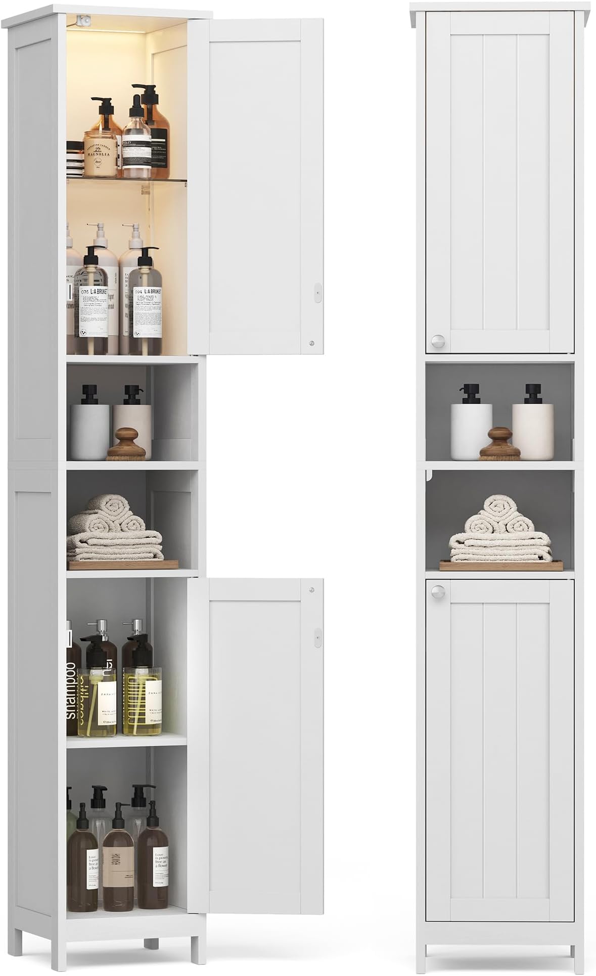 Amazon.com: VASAGLE Tall Bathroom Cabinet with Lights, Slim Bathroom ...