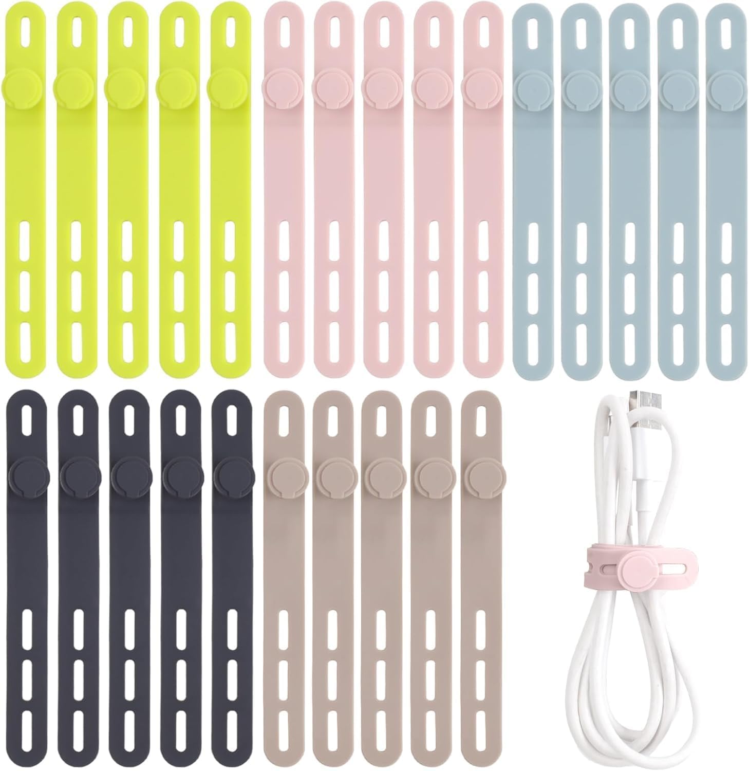 Amazon.com: 30pcs Data Cable Organizer, 2025 New Silicone Cable Ties ...