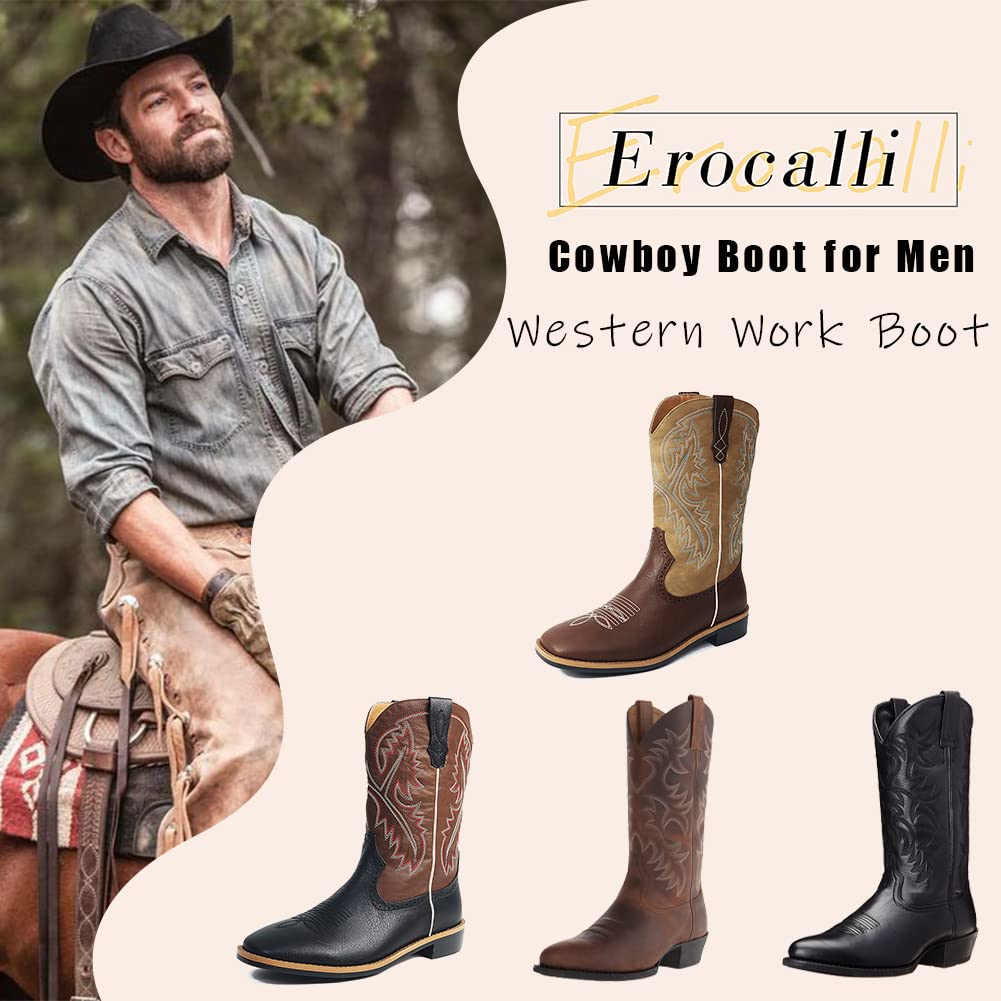 Snapklik.com : Western Work Boots For Men Cowboy Combat Boot Square Toe ...