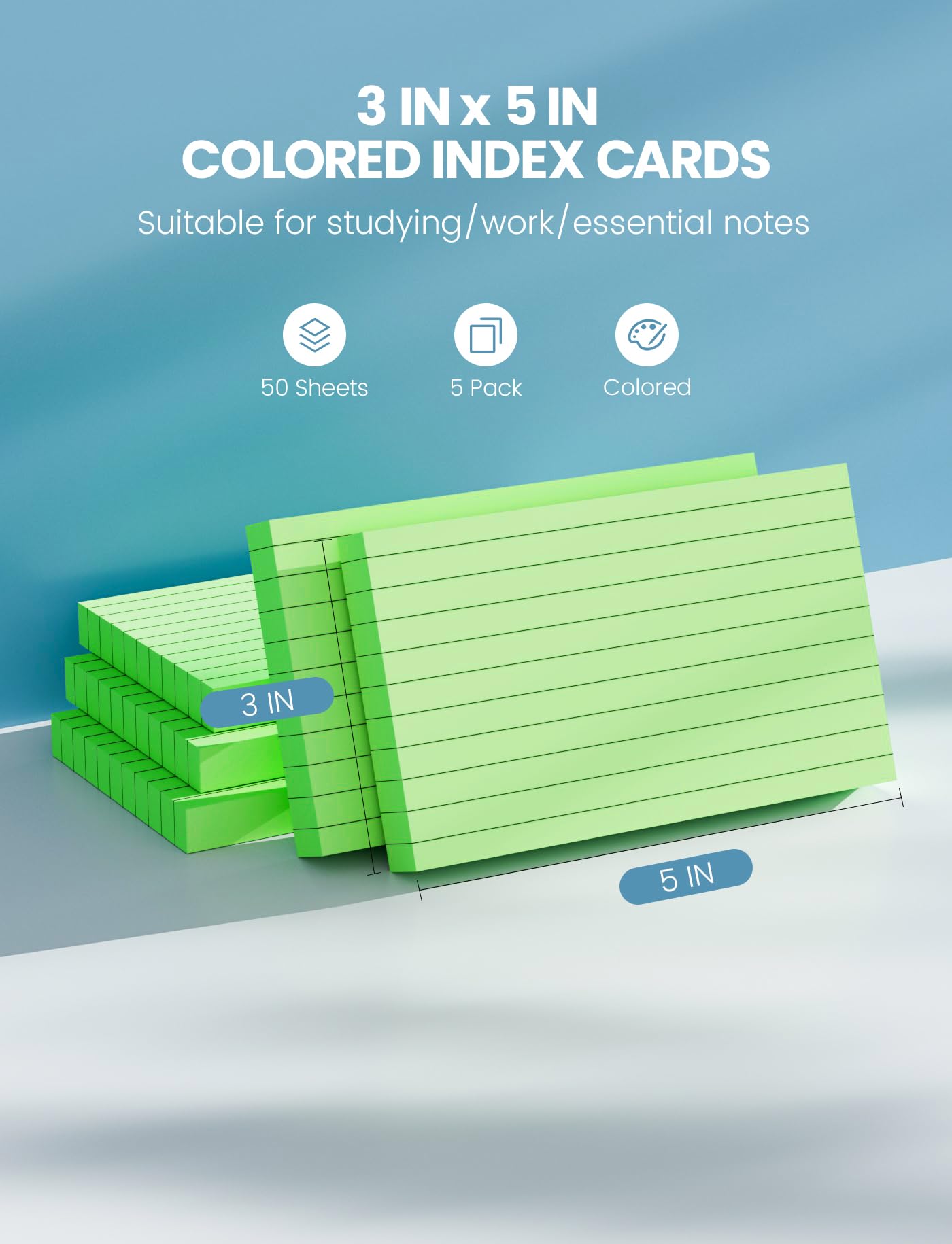 Snapklik.com : Green Index Cards 3x5, 250 Count Notecards 3x5 Lined, 3 ...