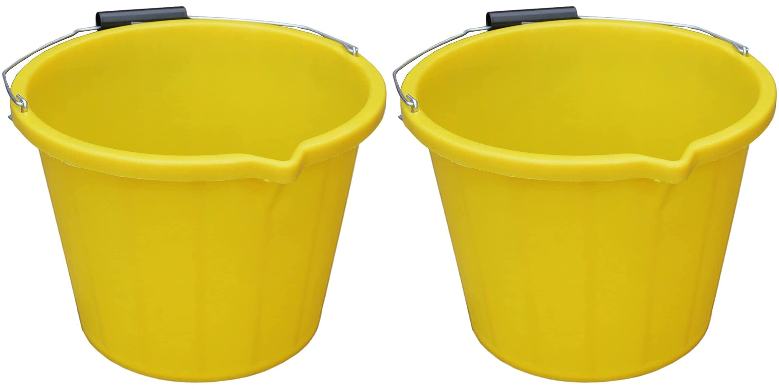Set of 2- Yellow Plastic Builders Bucket 3 Gallon 14 Litre Water Mixing ...