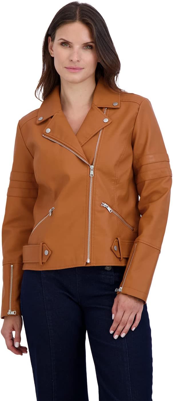 Baccini Faux Leather Jacket Women Motorcycle Jacket – Zip Up Jackets ...
