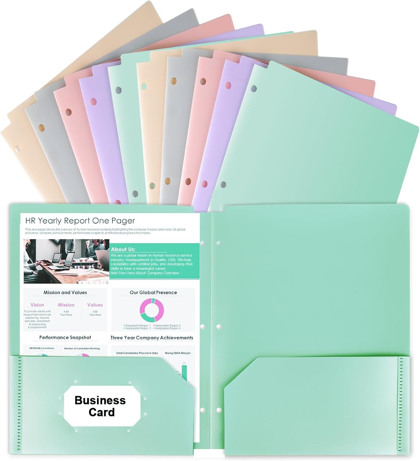 Amazon.com : HABGP 3 Hole Pocket Folders, 10 Pcs Pastel Color Heavy Duty Plastic Pocket Folders ...