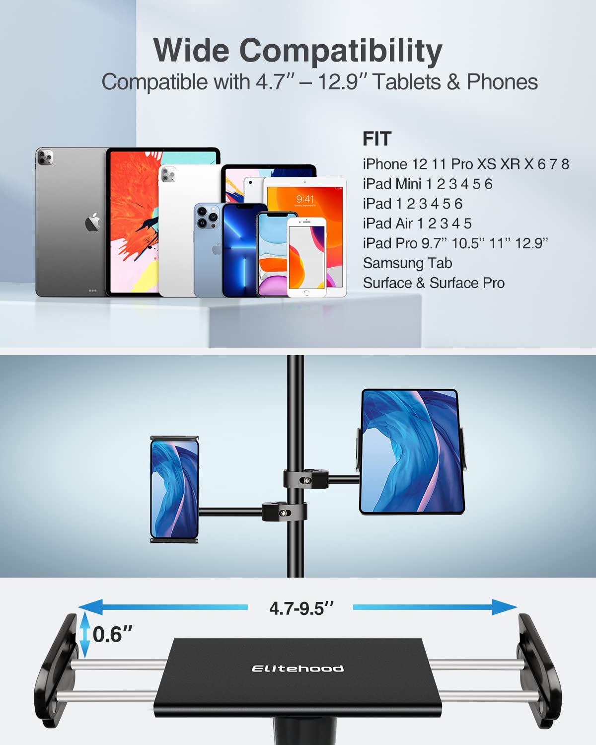 elitehood Newest Aluminum iPad Holder for Mic Stand, Side Mount iPad ...