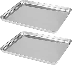 ZOENHOU Set of 2 Stainless Steel Baking Sheet Trays Set, 40cm Large Non ...