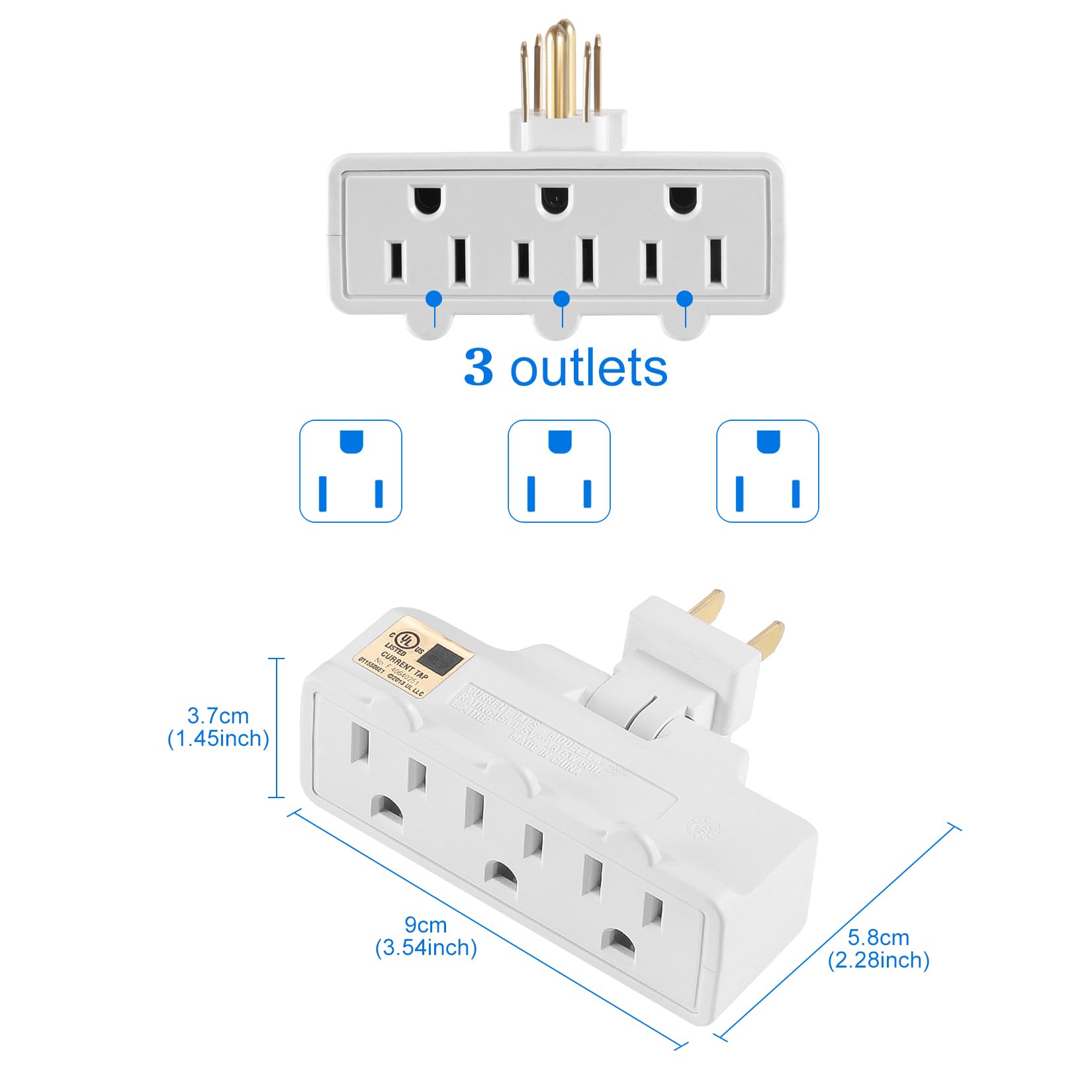 Snapklik.com : UL Listed 3 Outlet Wall Adapter, FiiMan 3-Prong Grounded ...