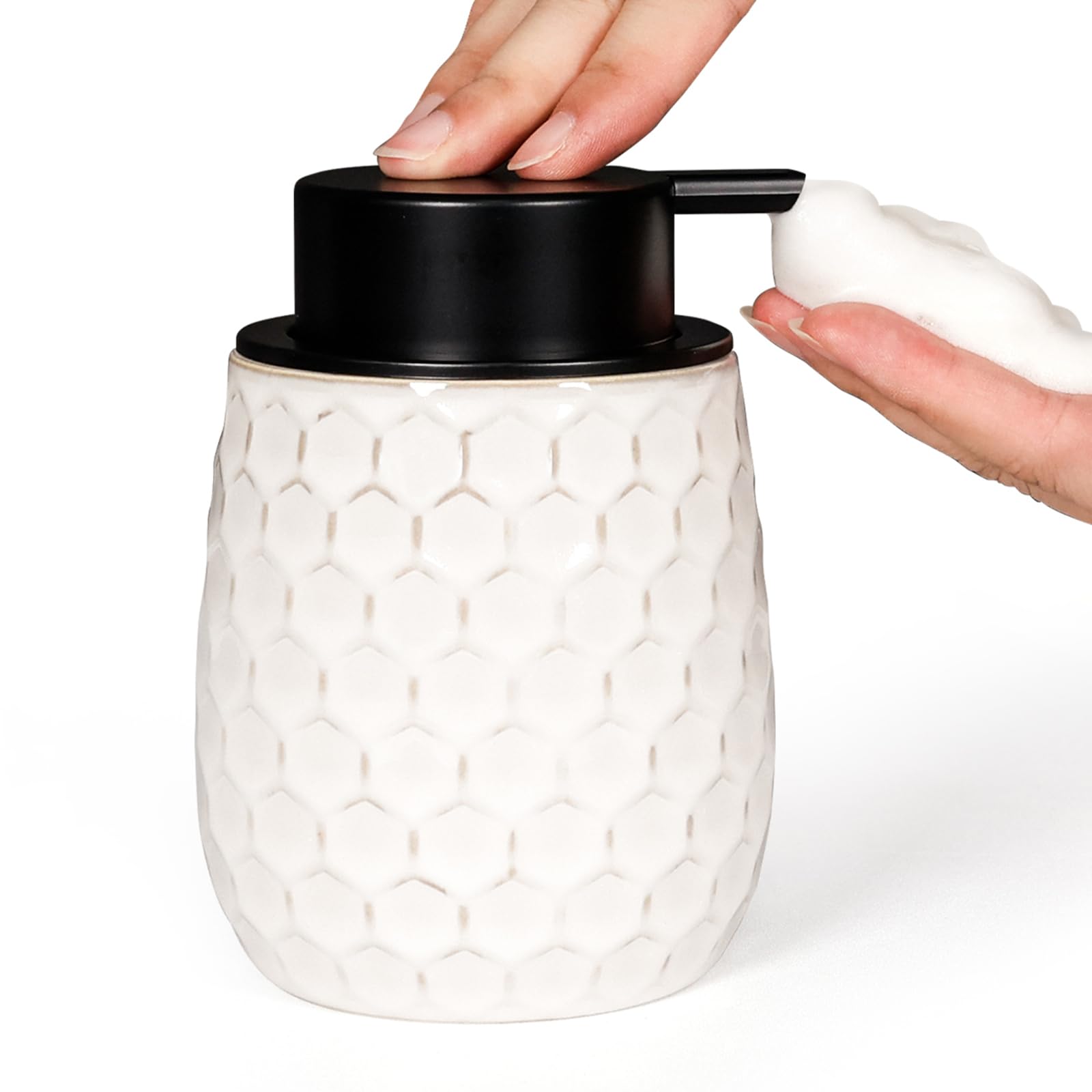 Amazon｜Umlaca ソープディスペンサー 泡 陶器 ハンドソープ ディスペンサー 手動 ハニカム型 詰め替え容器 押しタイプ おしゃれ 広口 北欧スタイル 食器洗剤ボトル キッチン ...