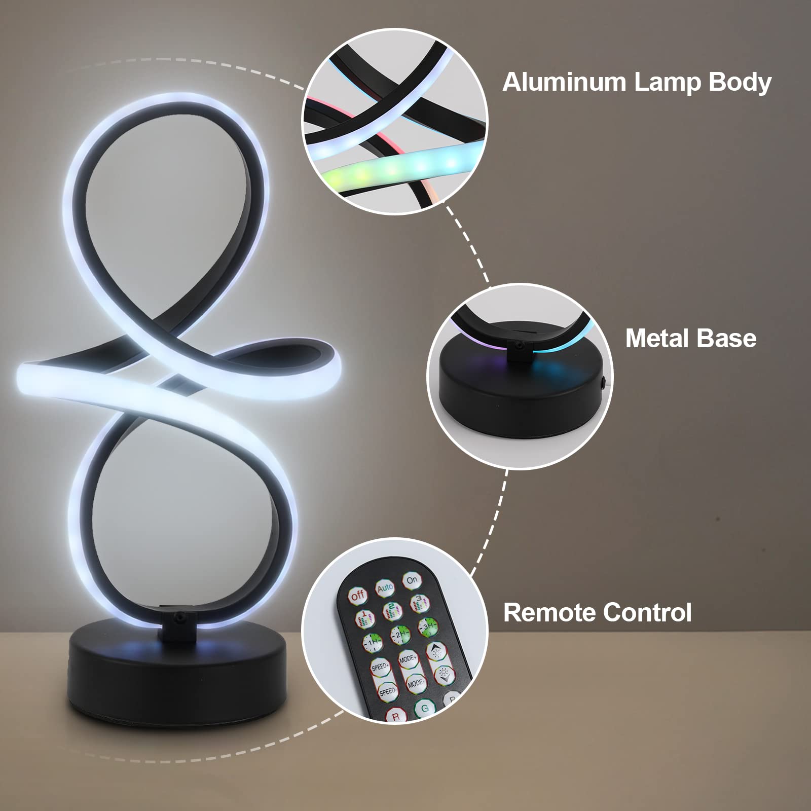 Modern RGB Table Lamps, 7 Colors 10 Light Modes Modern Bedroom Lamp ...