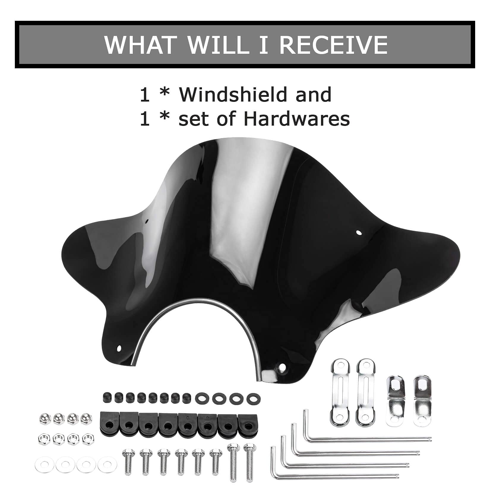 Universal Motorcycle Cruiser Windshield Windscreen With Mounting Kit ...