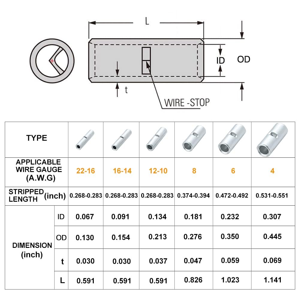 Snapklik.com : Non Insulated Butt Connectors 50pcs 8 Gauge Electrical ...