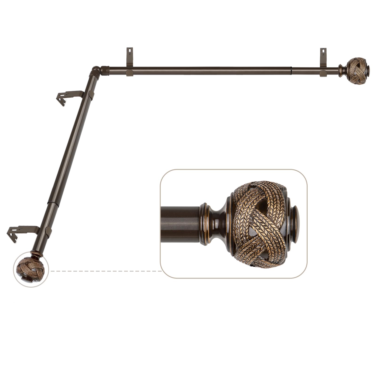 USFOOK Corner Window Curtain Rod 36 to 72 Inch, 1 Inch Corner Curtain ...