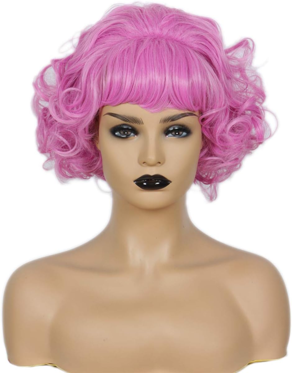 Amazon.com: Codeven 50S Short Pink Wigs Halloween Costume Cosplay Curly ...