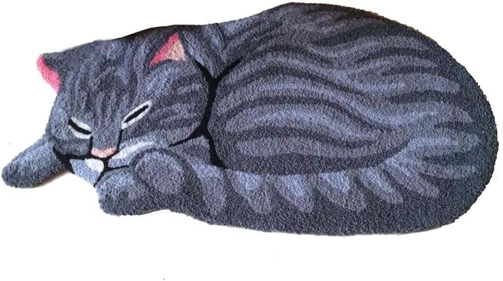Amazon.com: Grey Cute Sleeping Cat Shaped Bedroom Area Rug,Tabby Cat ...