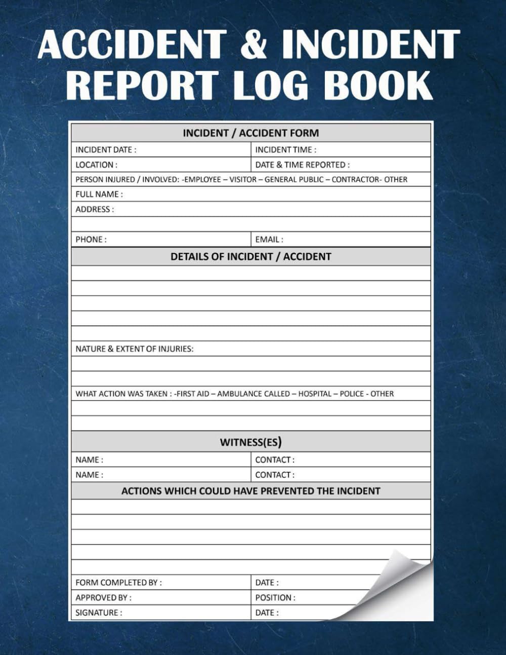 Accident & Incident Report Book: Workplace Employee Incident Report ...