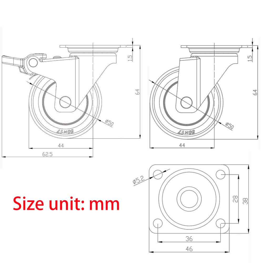 Snapklik.com : NERILEE 2 Inch Swivel Caster Wheels