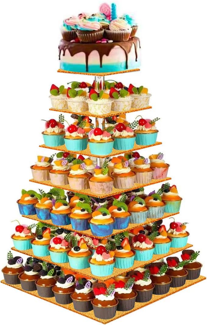 BLBYHO 7 Tier Gold Cupcake Stand, Acrylic Cupcake Tower Display Dessert ...