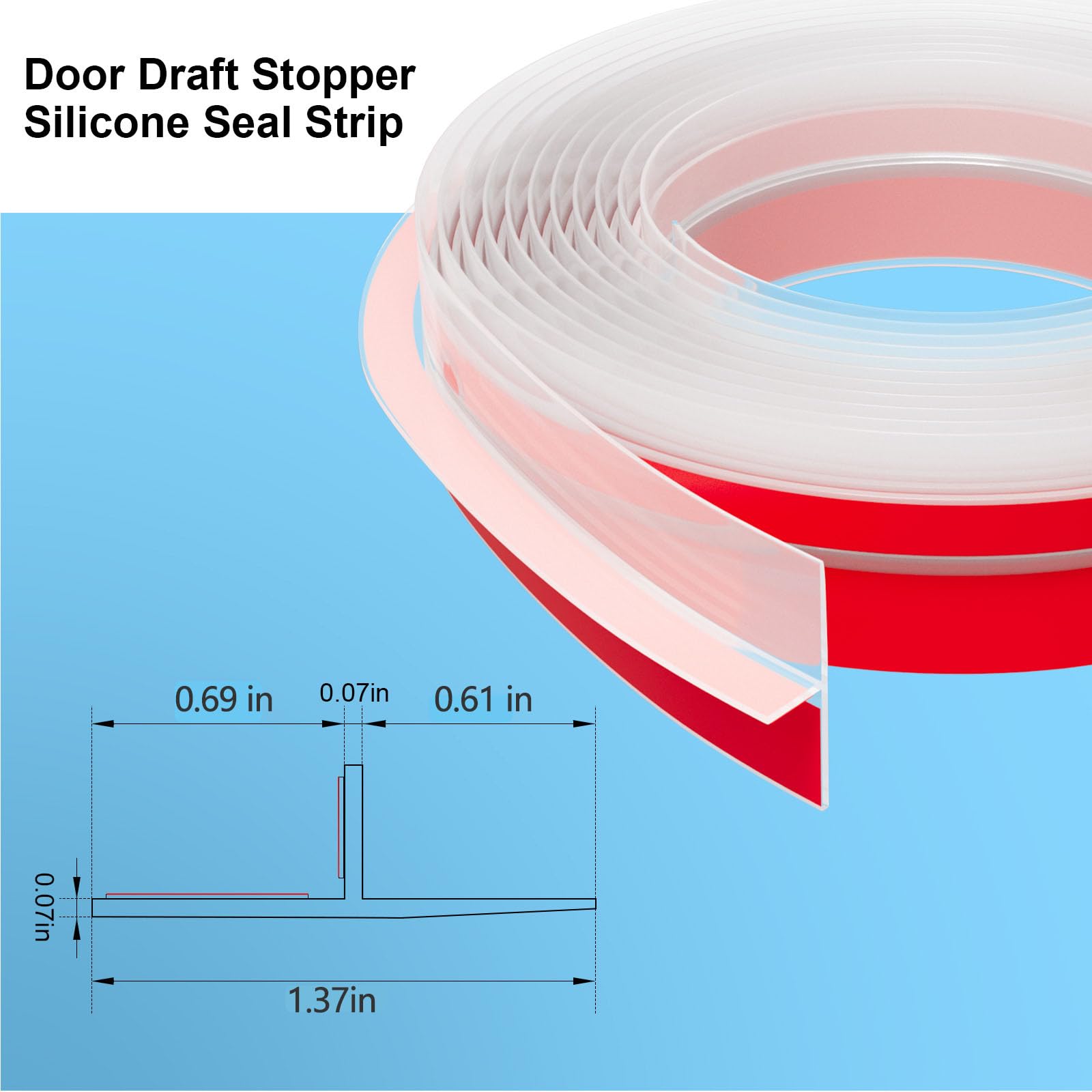 Snapklik.com : T-Shaped Door Draft Stopper, 1.37 In X 20 Ft Silicone ...