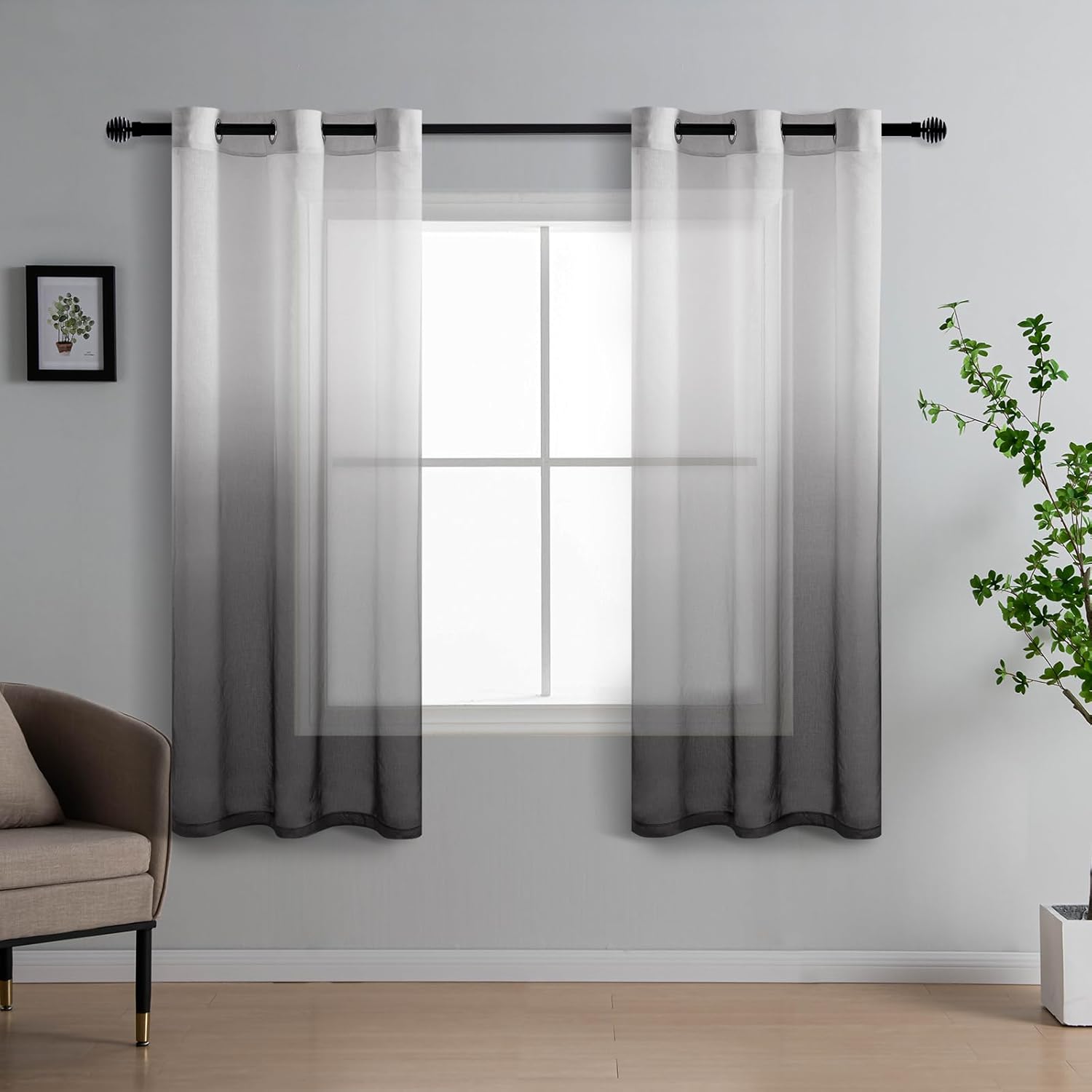 DWCN Voile Curtain Black Gradient Curtains for Living Room Net Curtains ...