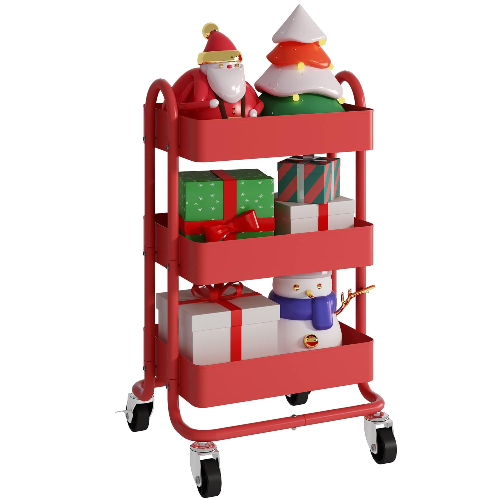 Amazon.com: Elitehouse 3-Tier Red Utility Rolling Cart,Kitchen Storage ...