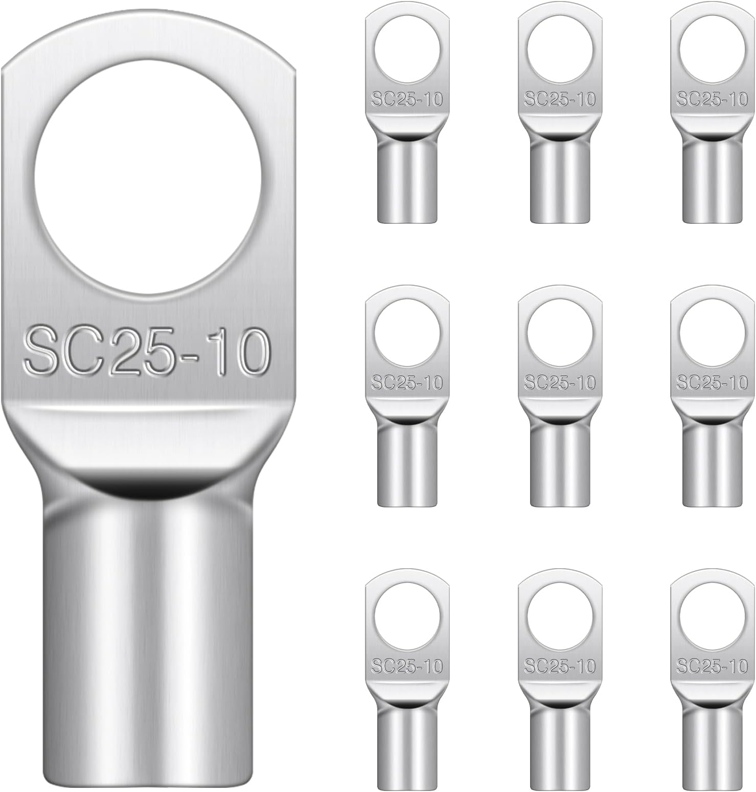 10 Pcs Cable Lugs M10, Hanibos SC25-10 Copper Tube Battery Cable Ends ...